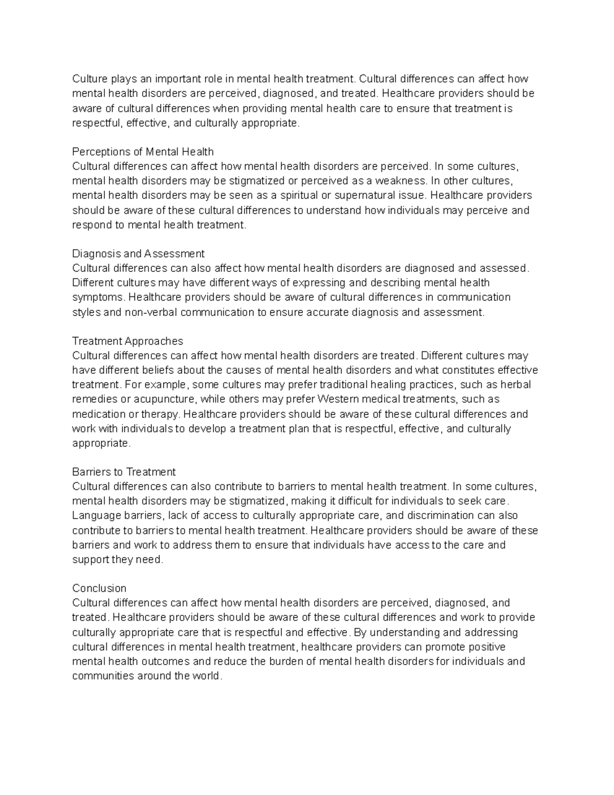 Cultural Differences in Mental Health Treatment - Culture plays an ...