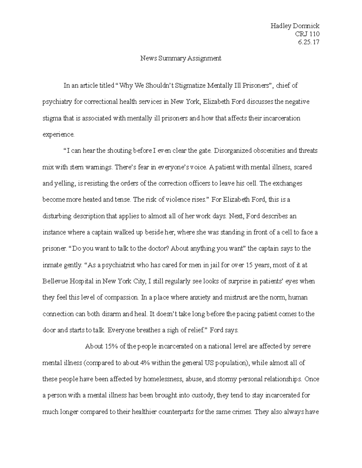 News Summary Article - Summarize current event news - CRJ 110 6. News ...