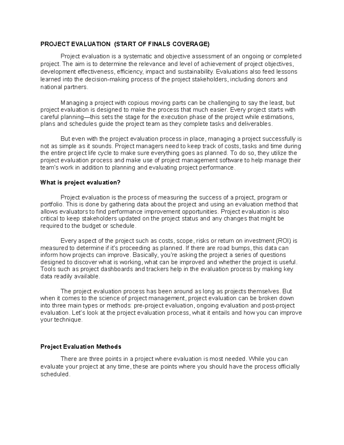 Project- Evaluation-AND- Appraisal - PROJECT EVALUATION (START OF ...