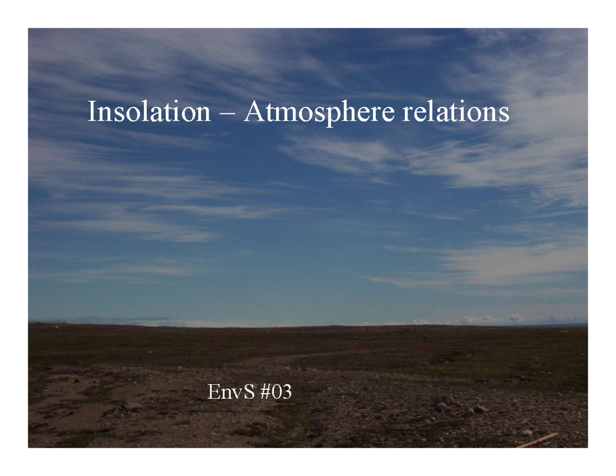 ES 6001-2018 Climate 2 - Insolation – Atmosphere relations EnvS ...