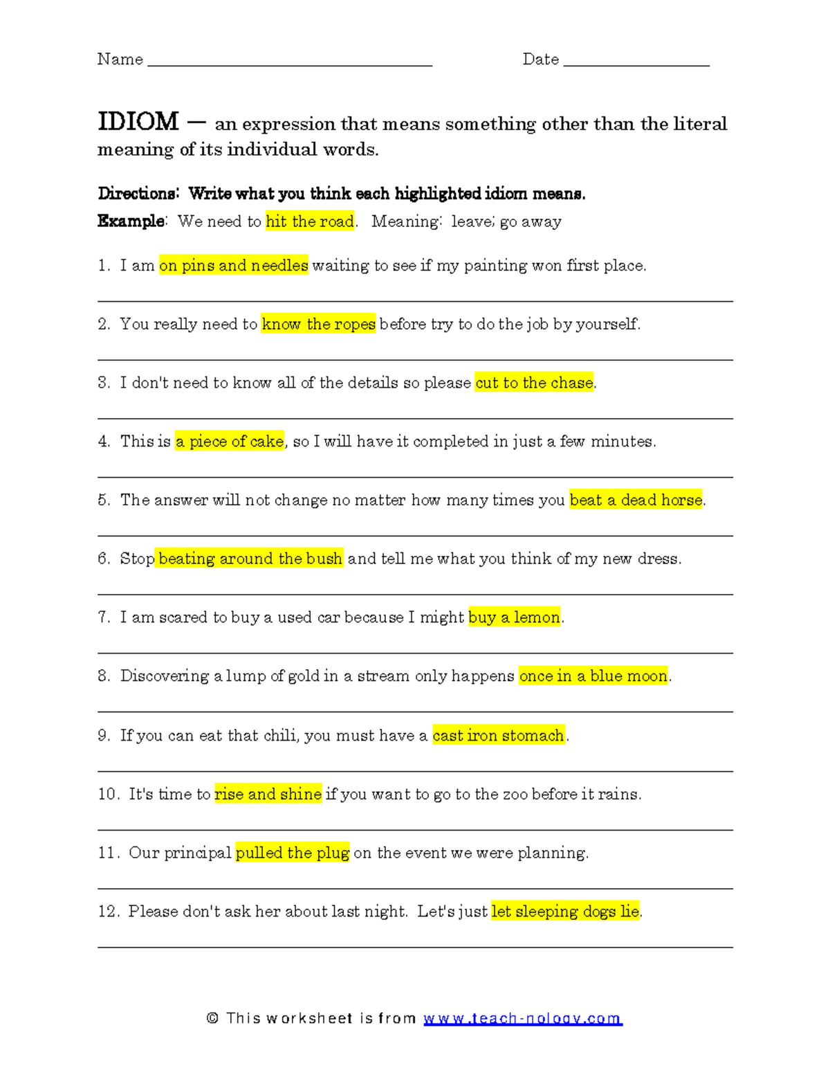 Idoms 2 - A short quiz about idioms - Name ...