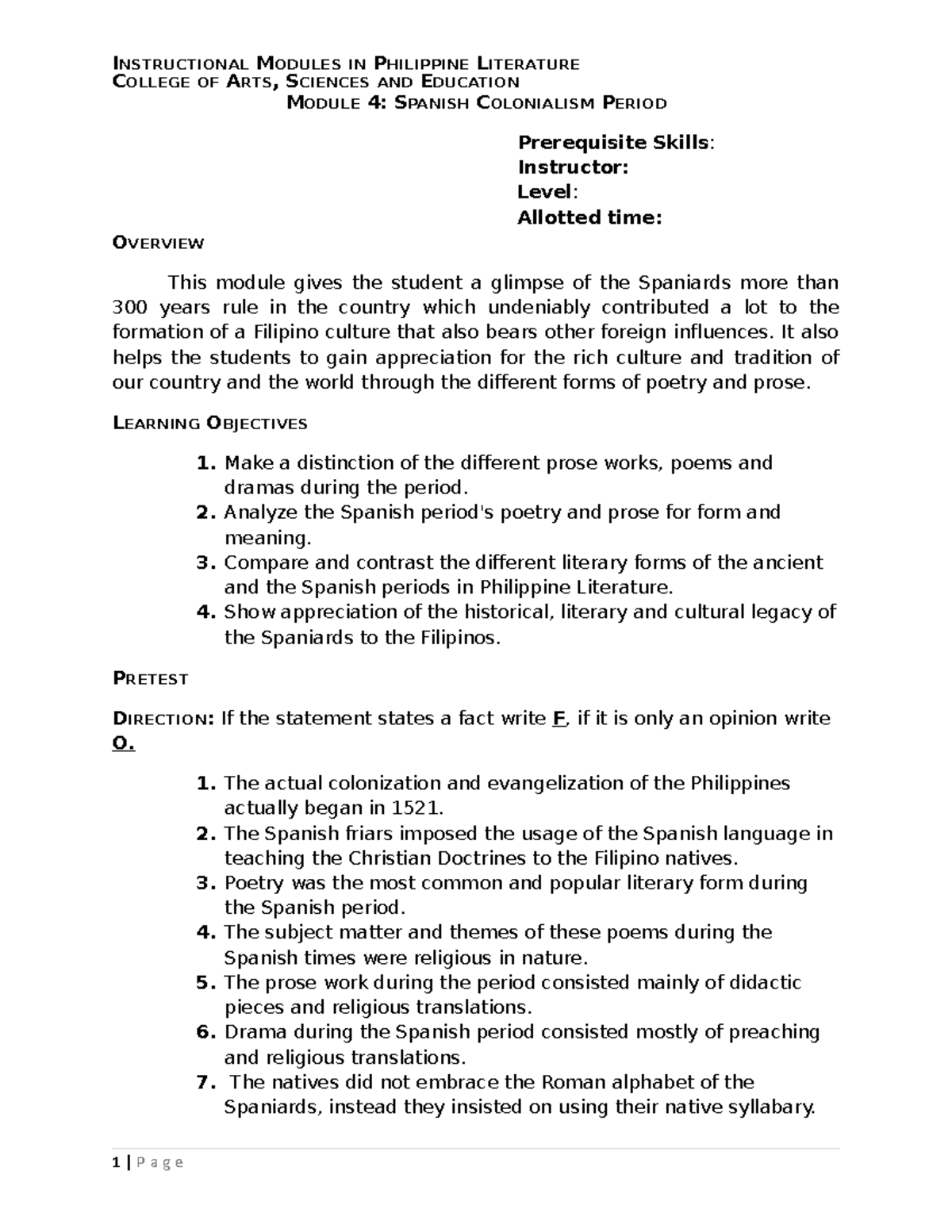 Module 4 phil lit - Learning material for philippine lit - COLLEGE OF ...