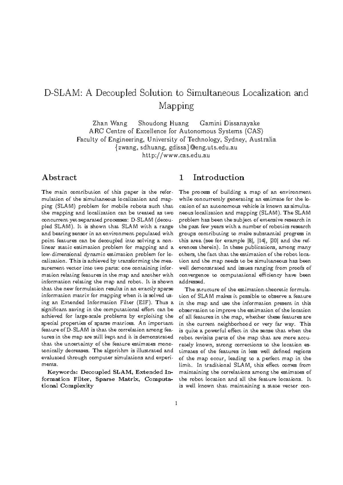 2006 011370 - SLAM - D-SLAM: A Decoupled Solution to Simultaneous ...