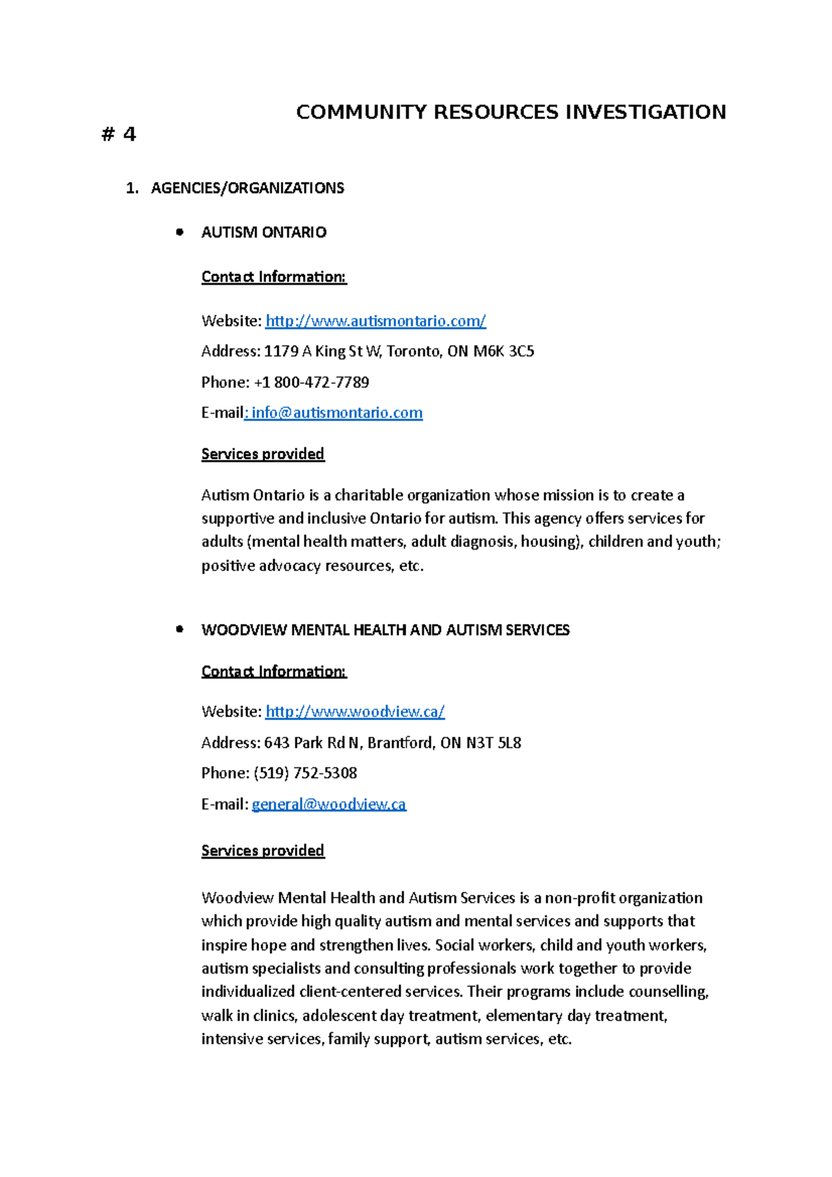 Community Resources Investigation 4 - COMMUNITY RESOURCES INVESTIGATION ...