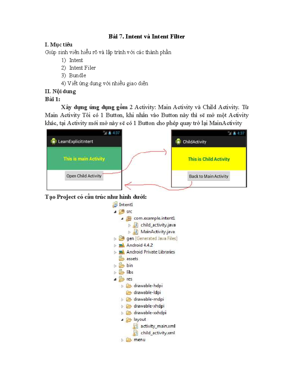 CR424-LAB 7 - ABC - Bài 7. Intent và Intent Filter I. Mục tiêu Giúp sinh viên hiểu rõ và lập ...