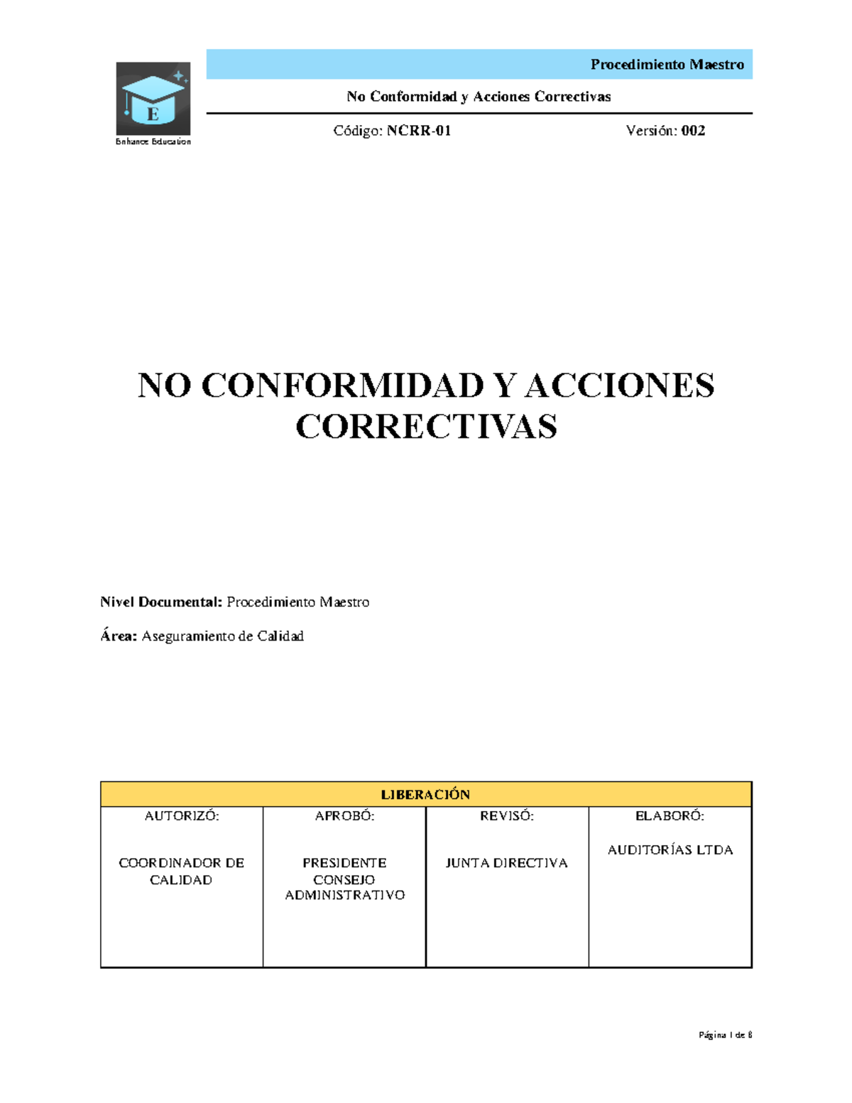 ISO 9001 Doc No Conformidad y Acciones Correctivas - Enhance Education ...