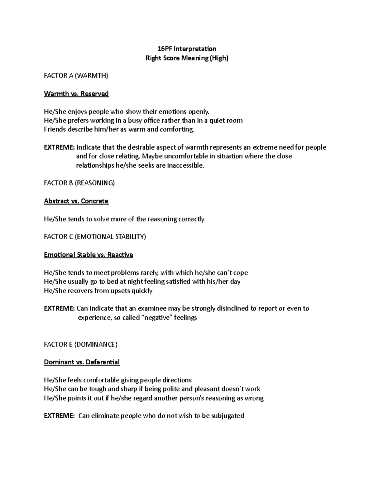 16PF Interpretation High Low Score - 16PF Interpretation Right Score ...
