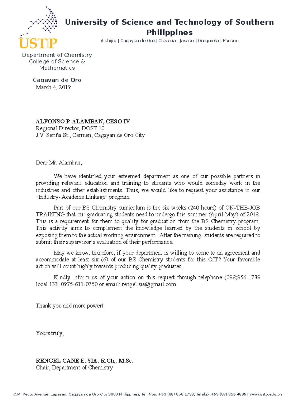 DOST Del Monte OJT-Letters - Philippines Alubijid | Cagayan de Oro ...