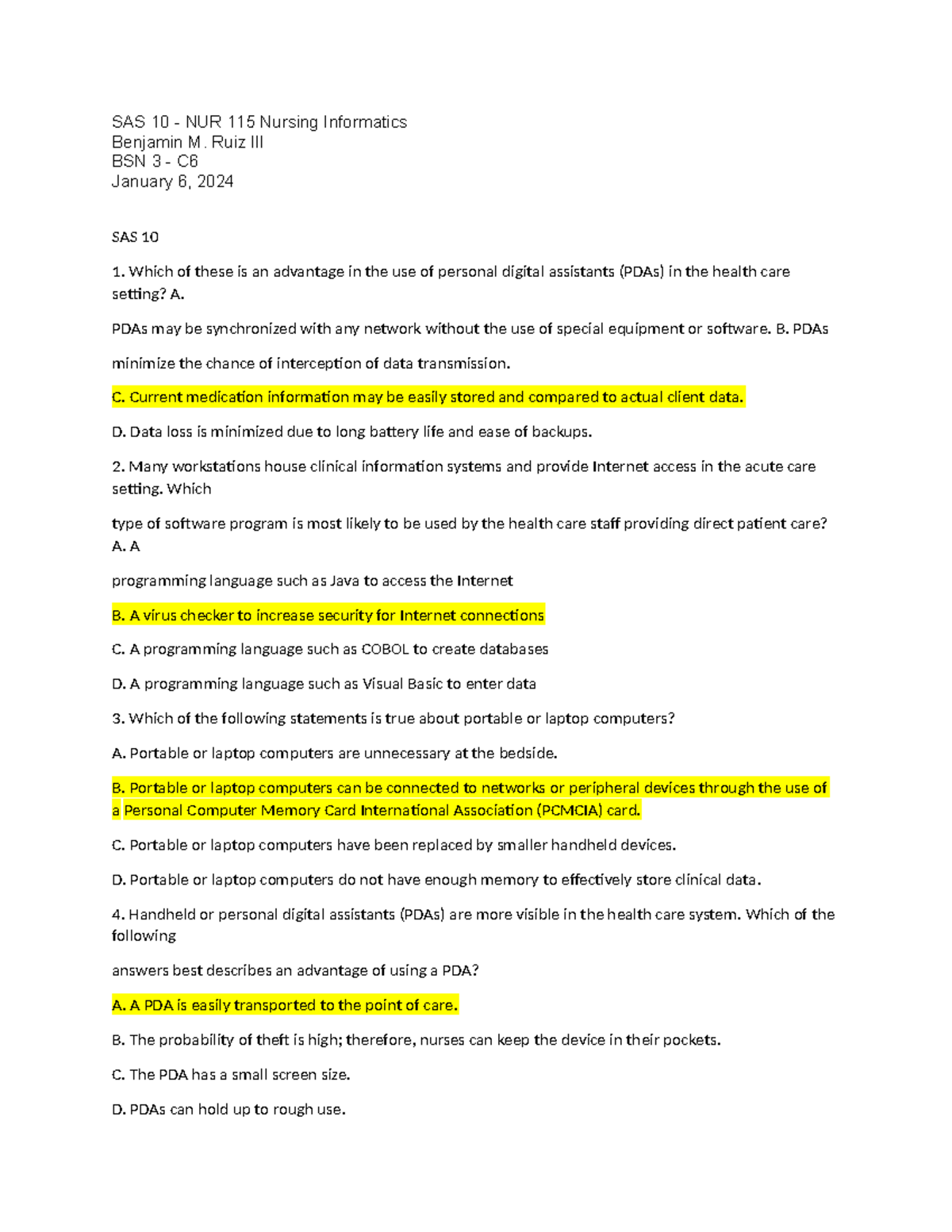 NUR 115 - SAS 10 RUIZ - SAS - SAS 10 - NUR 115 Nursing Informatics ...