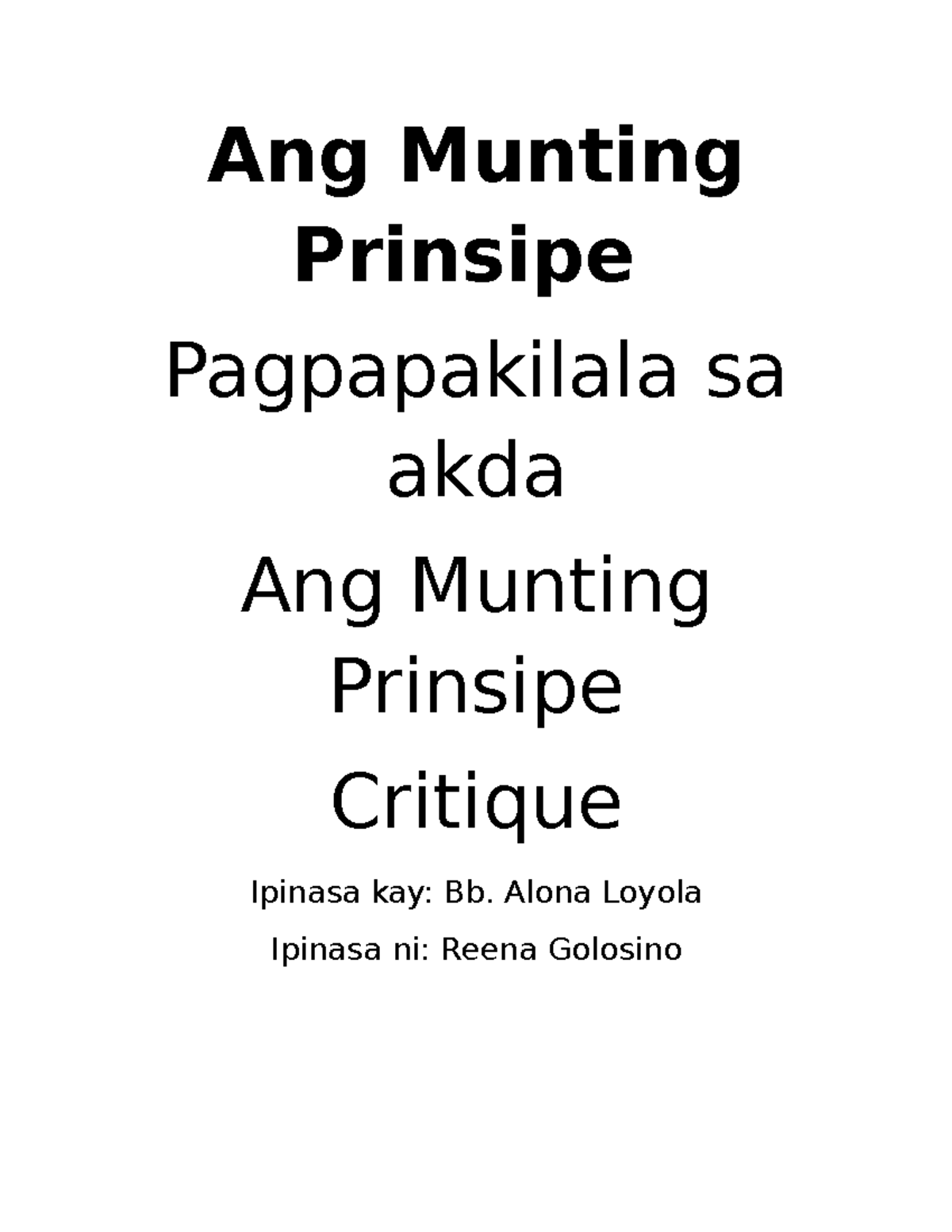 Ang Munting Prinsipe - THIS IS A DOCUMENT - Ang Munting Prinsipe ...