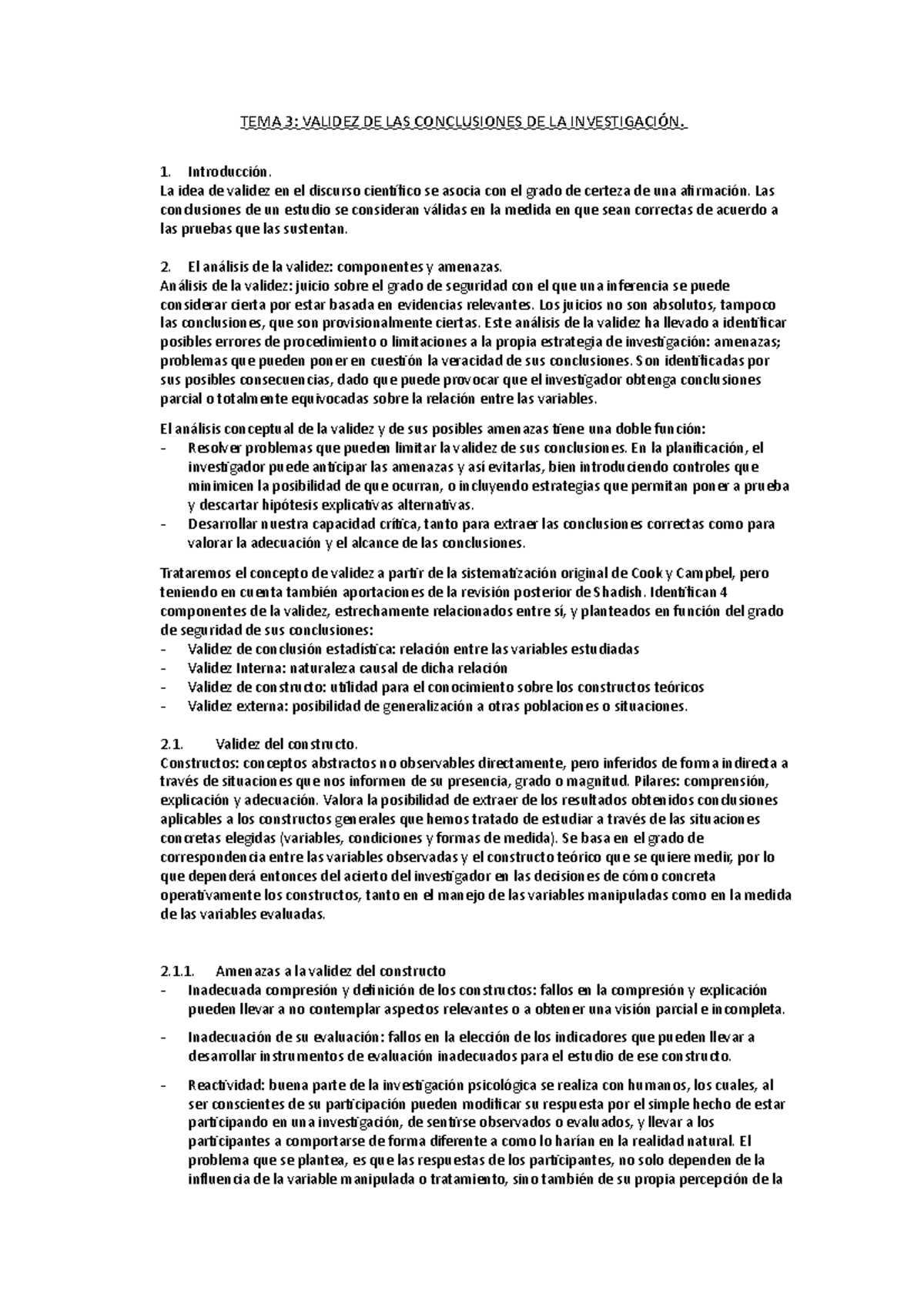 TEMA 3 - TEMA 3: VALIDEZ DE LAS CONCLUSIONES DE LA INVESTIGACIÓN ...