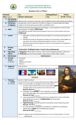 Fil 9 quiz (CO2) - Lesson Plan - Pangalan ...