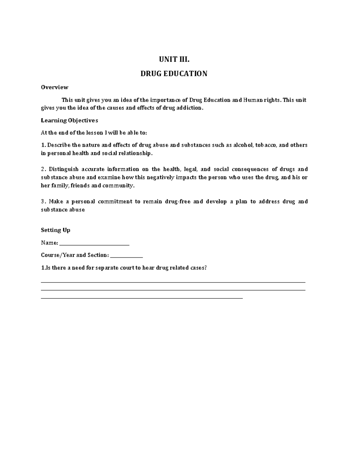 UNIT 3 module NSTP 1 Revised Minimum 2021 - UNIT III. DRUG EDUCATION ...