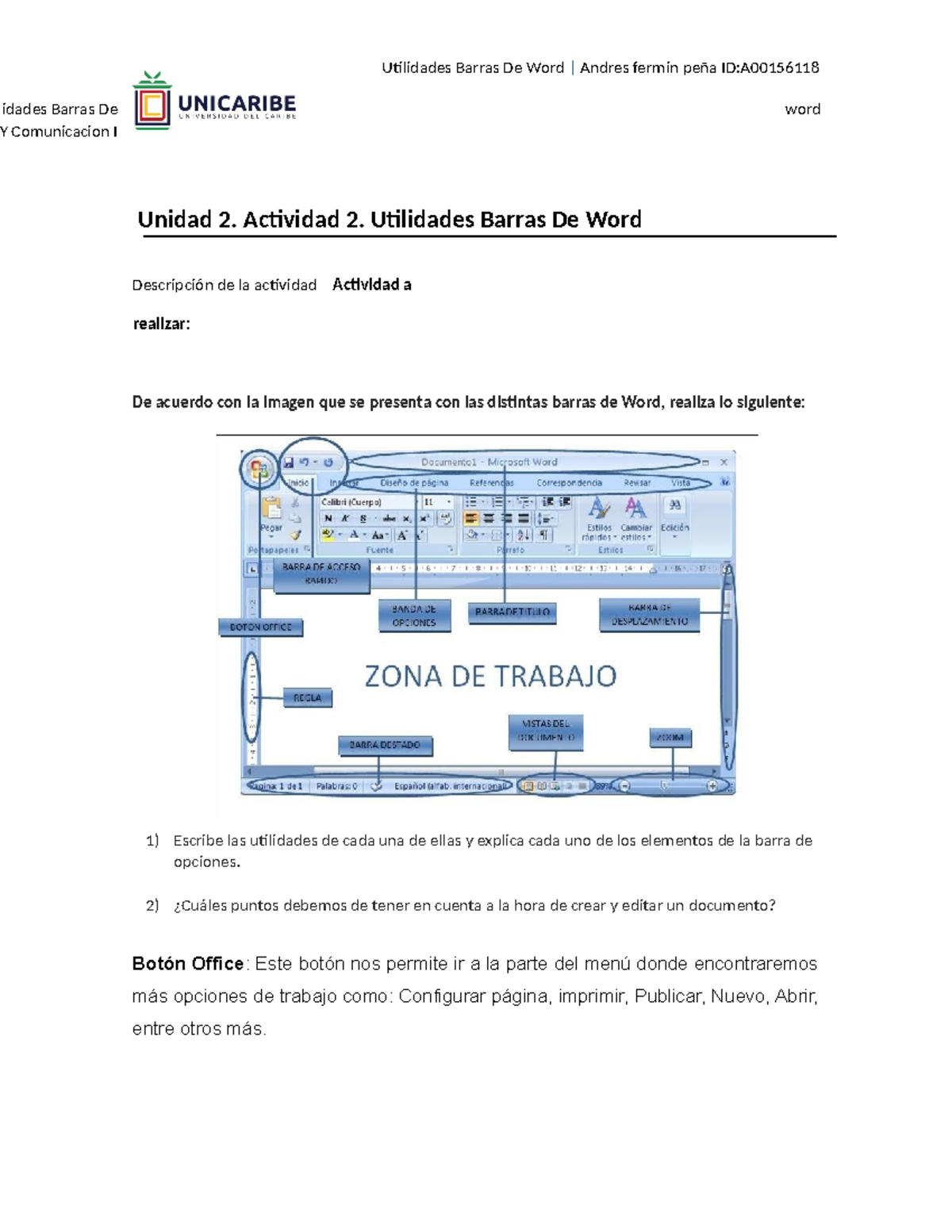 Unidad 2. Actividad 2. Utilidades Barras De Word - word Unidad 2 ...