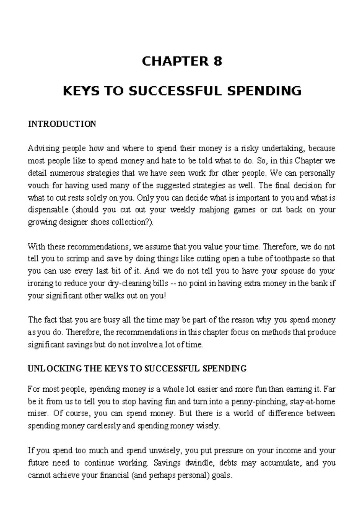 Personal Finance Chapter 8 by Cabrera - CHAPTER 8 KEYS TO SUCCESSFUL ...
