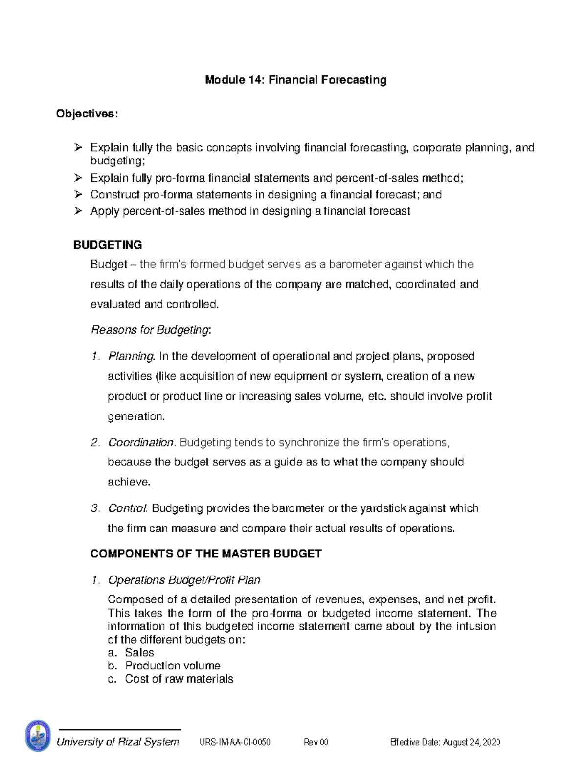 FM-2 - Unit 6 - Module - 14 - Module 14: Financial Forecasting ...