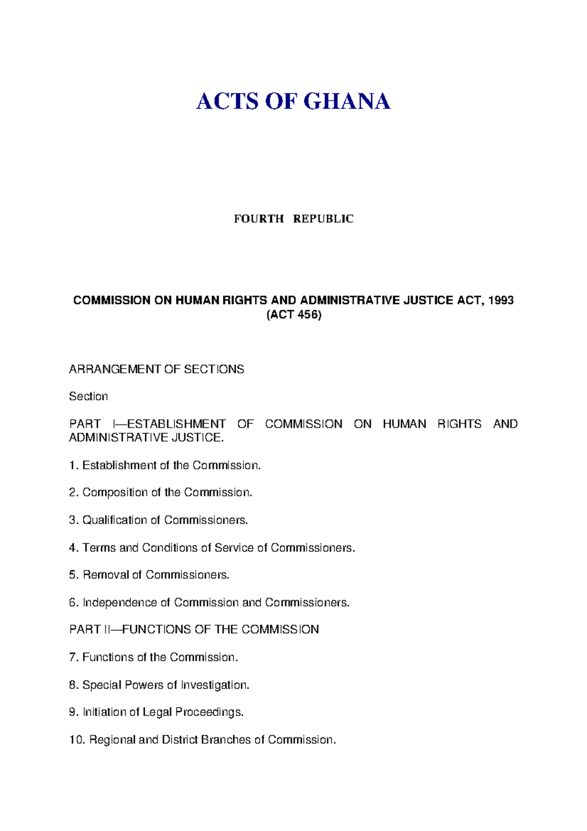 ACTS OF Ghana - ACTS OF GHANA FOURTH REPUBLIC COMMISSION ON HUMAN ...