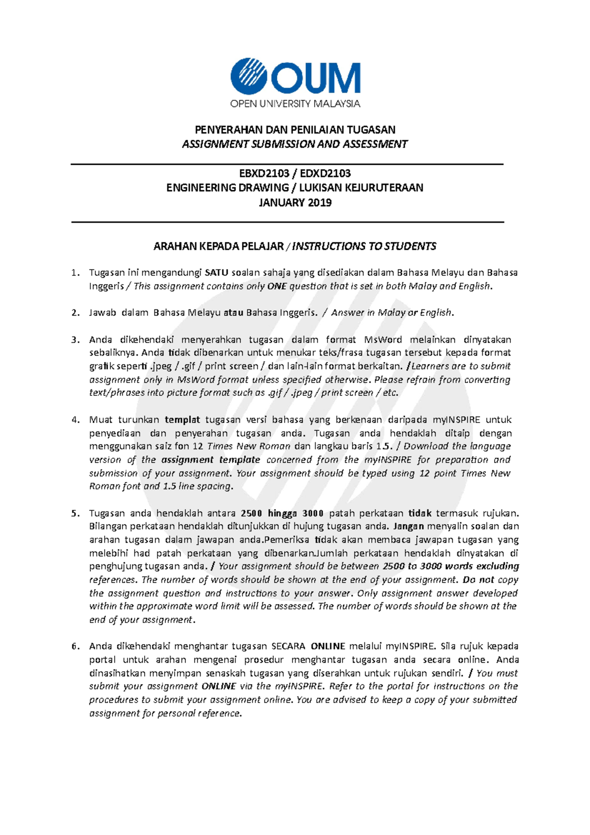 EBXD2103( Engineering Drawing)- Assignment - PENYERAHAN DAN PENILAIAN TUGASAN ASSIGNMENT ...