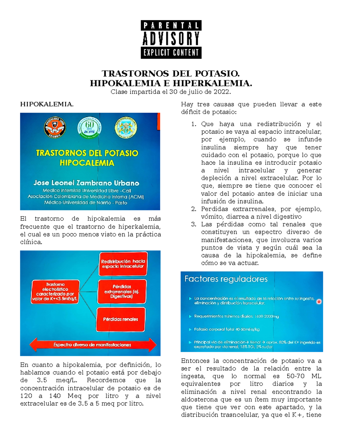 Trastornos DEL Potasio - TRASTORNOS DEL POTASIO. HIPOKALEMIA E ...