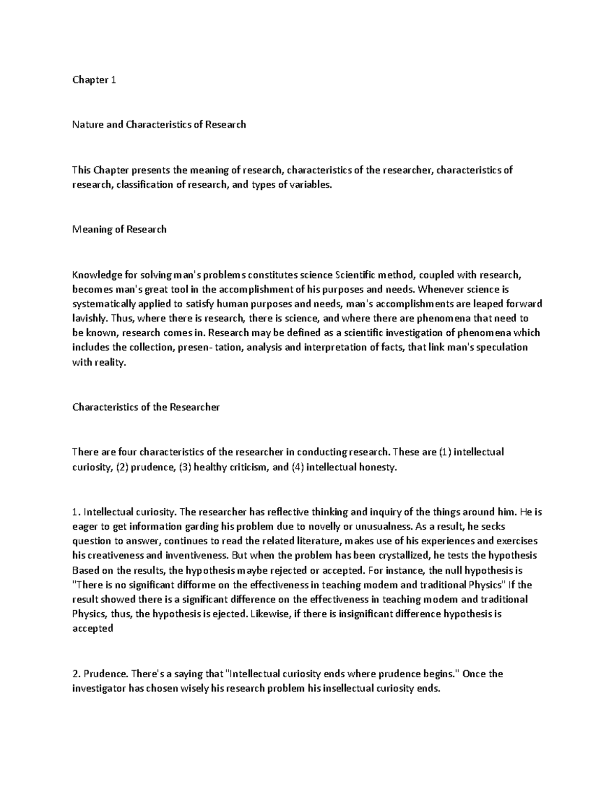 Chapter 1 Research - Chapter 1 Nature and Characteristics of Research ...