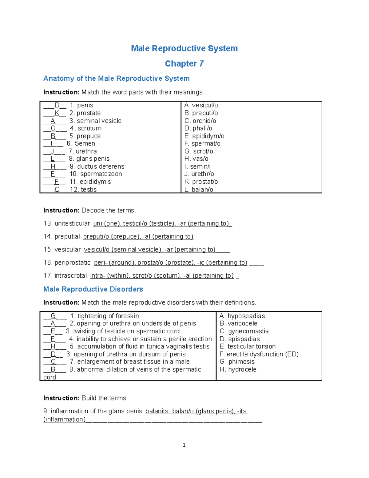 Medical terminology Wk 6 Assignment - Male Reproductive System Chapter ...