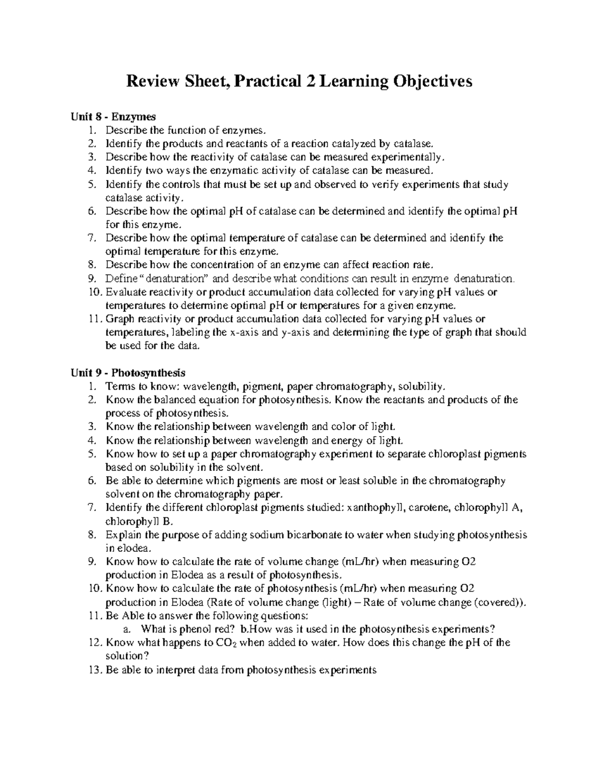 Review-Lab Practical II - Review Sheet, Practical 2 Learning Objectives ...