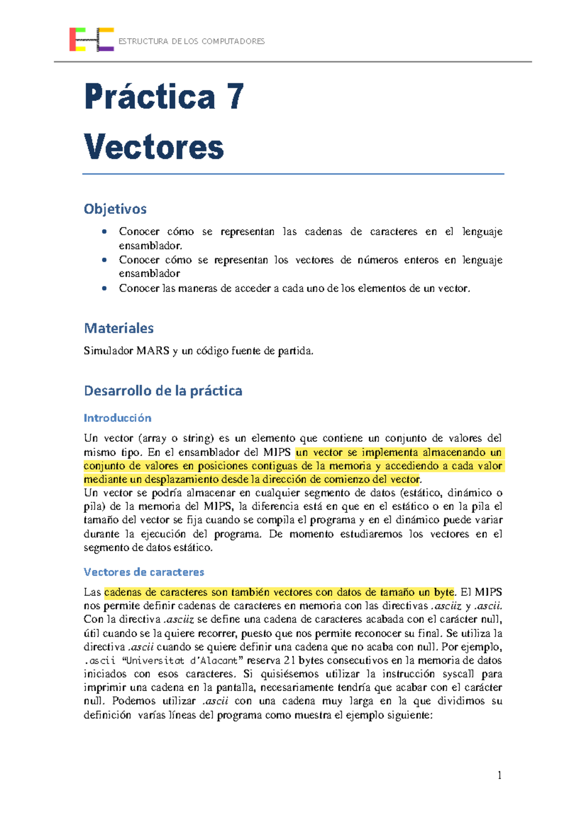 Práctica 7 - Vectores - Práctica 7 de estructura de los computadores ...
