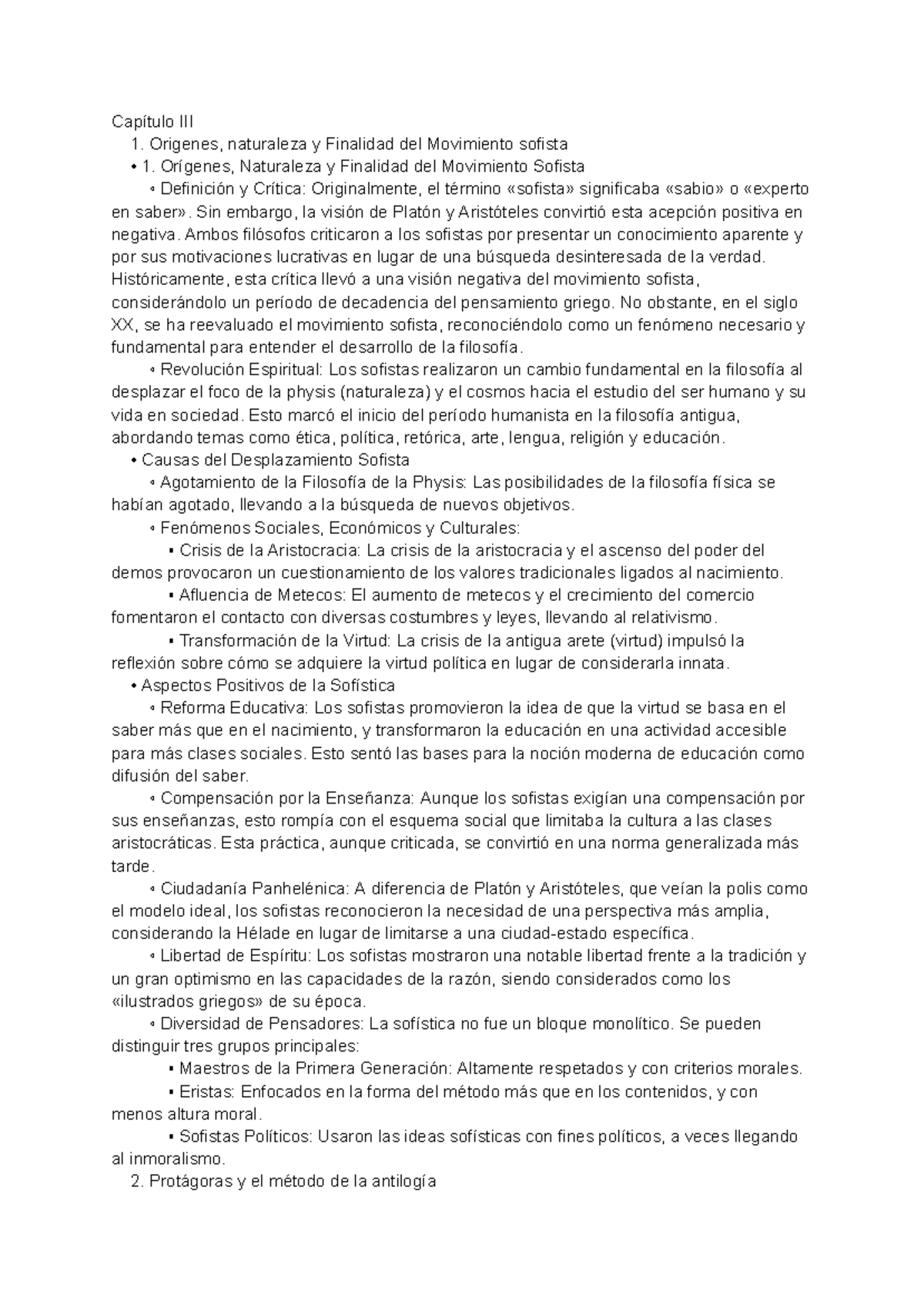 Capítulo III - Resumen - Capítulo III 1. Origenes, naturaleza y Finalidad del Movimiento sofista ...