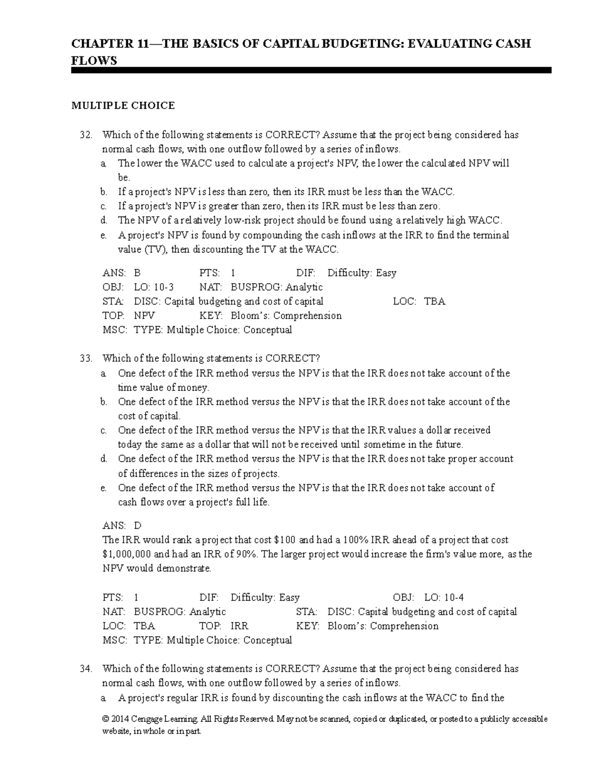 Ch 11 - The Basics of Capital Budgeting - CHAPTER 11—THE BASICS OF ...