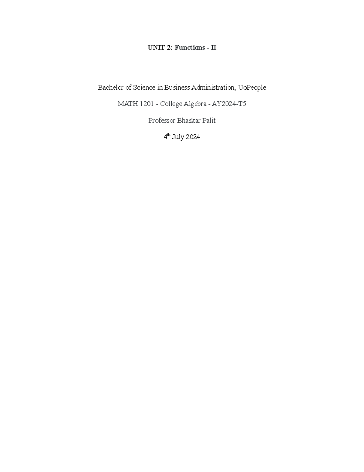 Unit 2 Functions - II L - algebra - UNIT 2: Functions - II Bachelor of ...