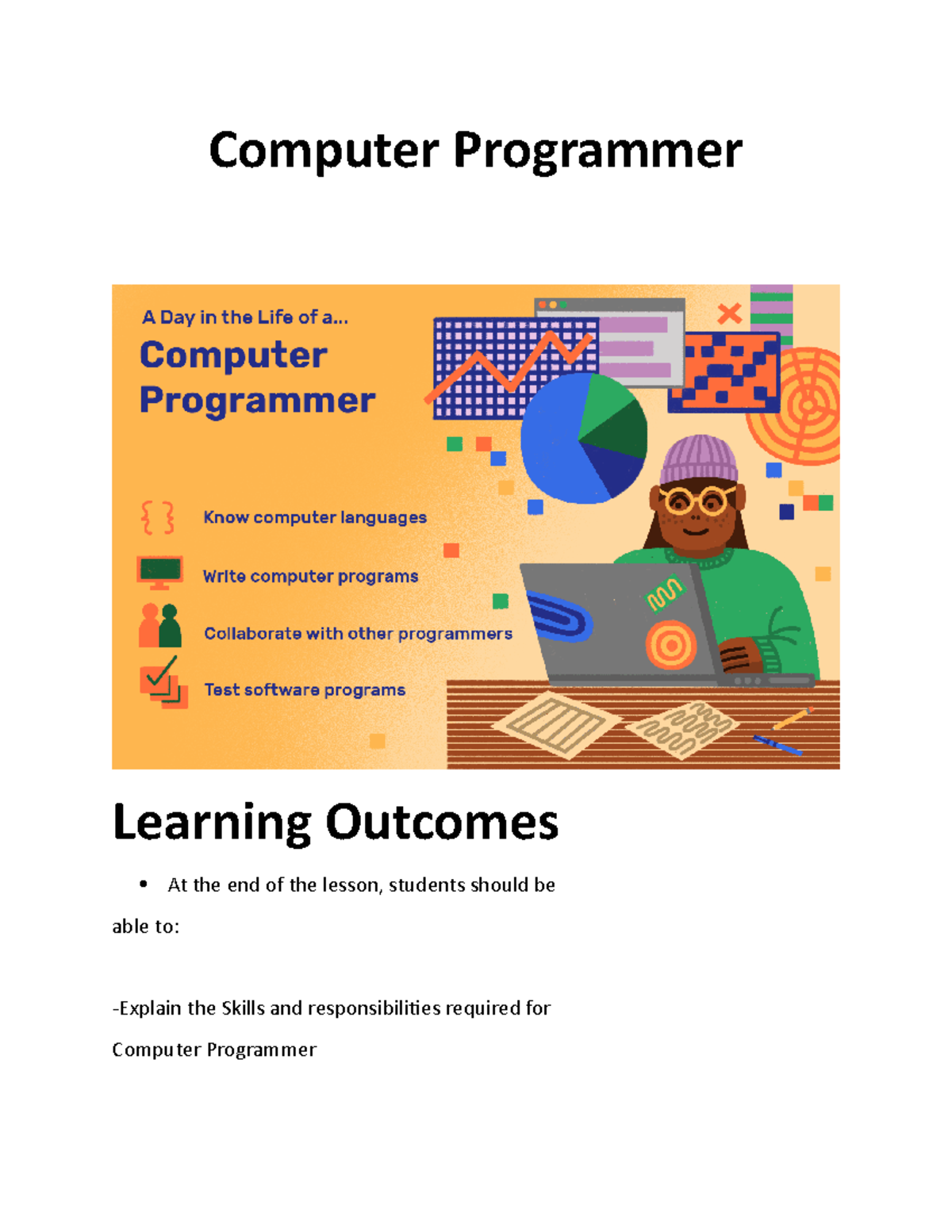Computer Programmer - Computer Programmer Learning Outcomes At the end ...