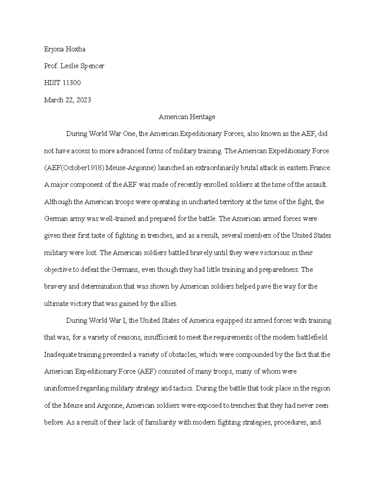 American Heritage - Homework - Erjona Hoxha Prof. Leslie Spencer HIST ...