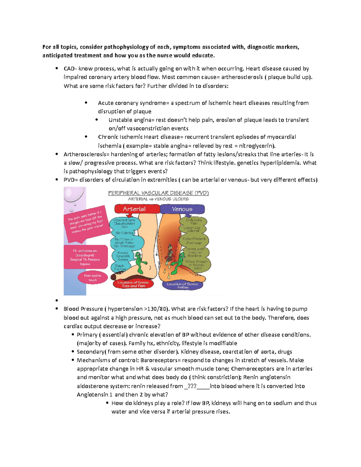 Exam 2 study guide - hhh - For all topics, consider pathophysiology of ...
