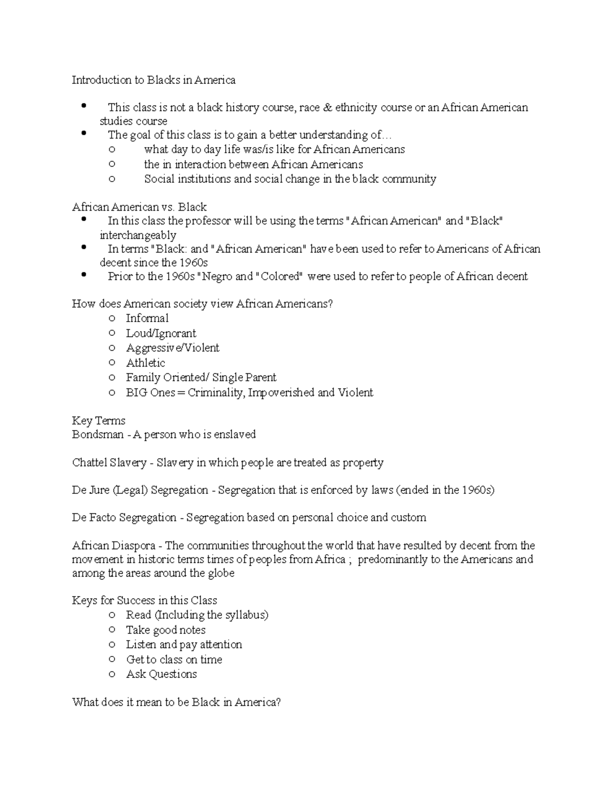 Introduction to Blacks in America - Introduction to Blacks in America ...