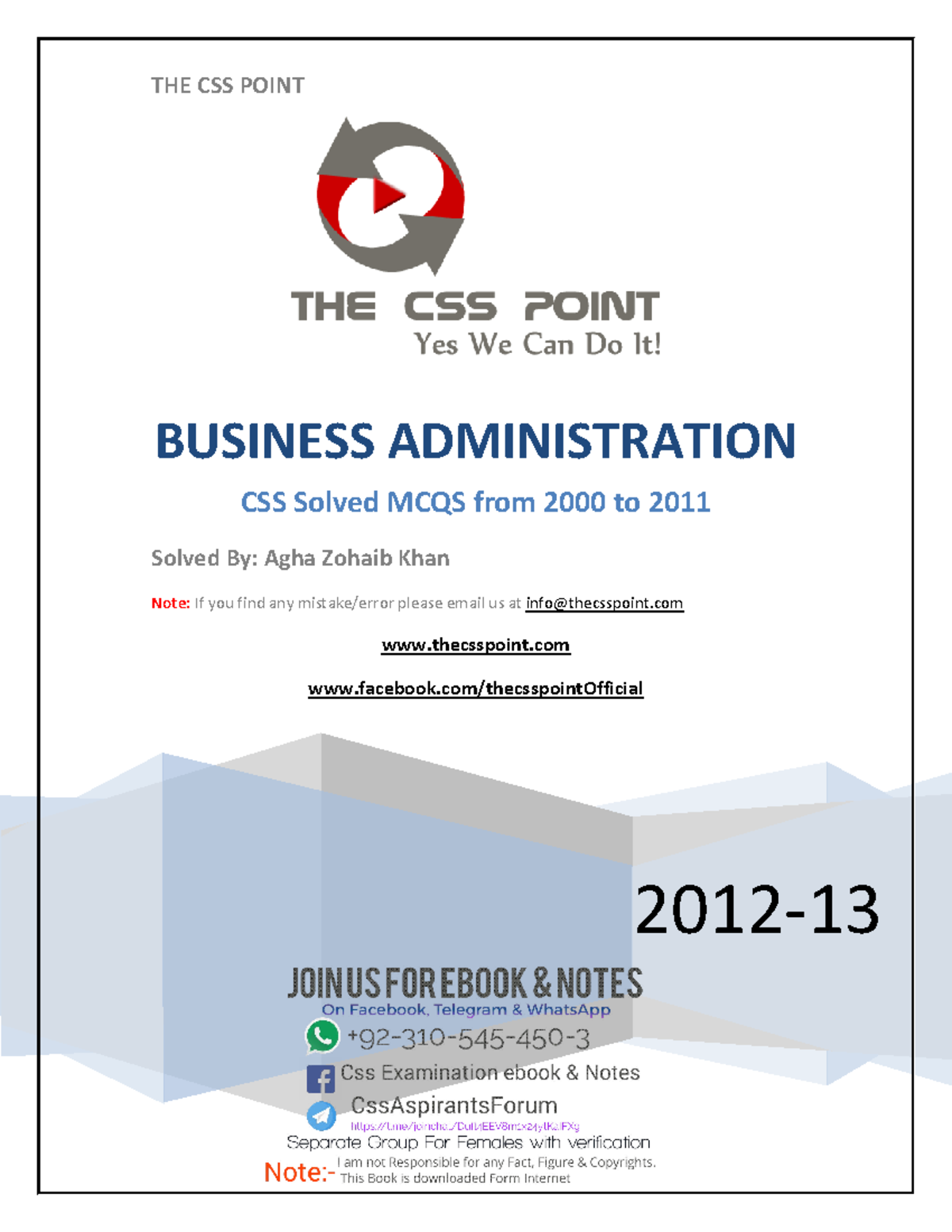 Business Administration Solved MCQs 2000 to 2011 - THE CSS POINT 2012 ...