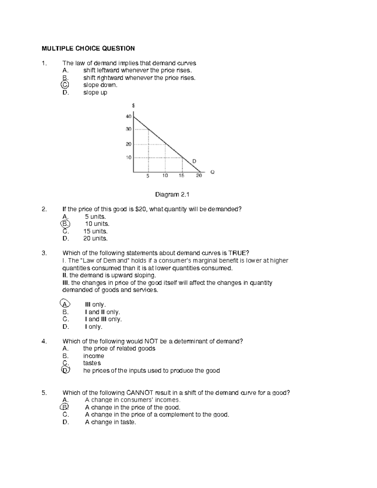 Tutorial CH2 - Chapter 2 - MULTIPLE CHOICE QUESTION The law of demand ...
