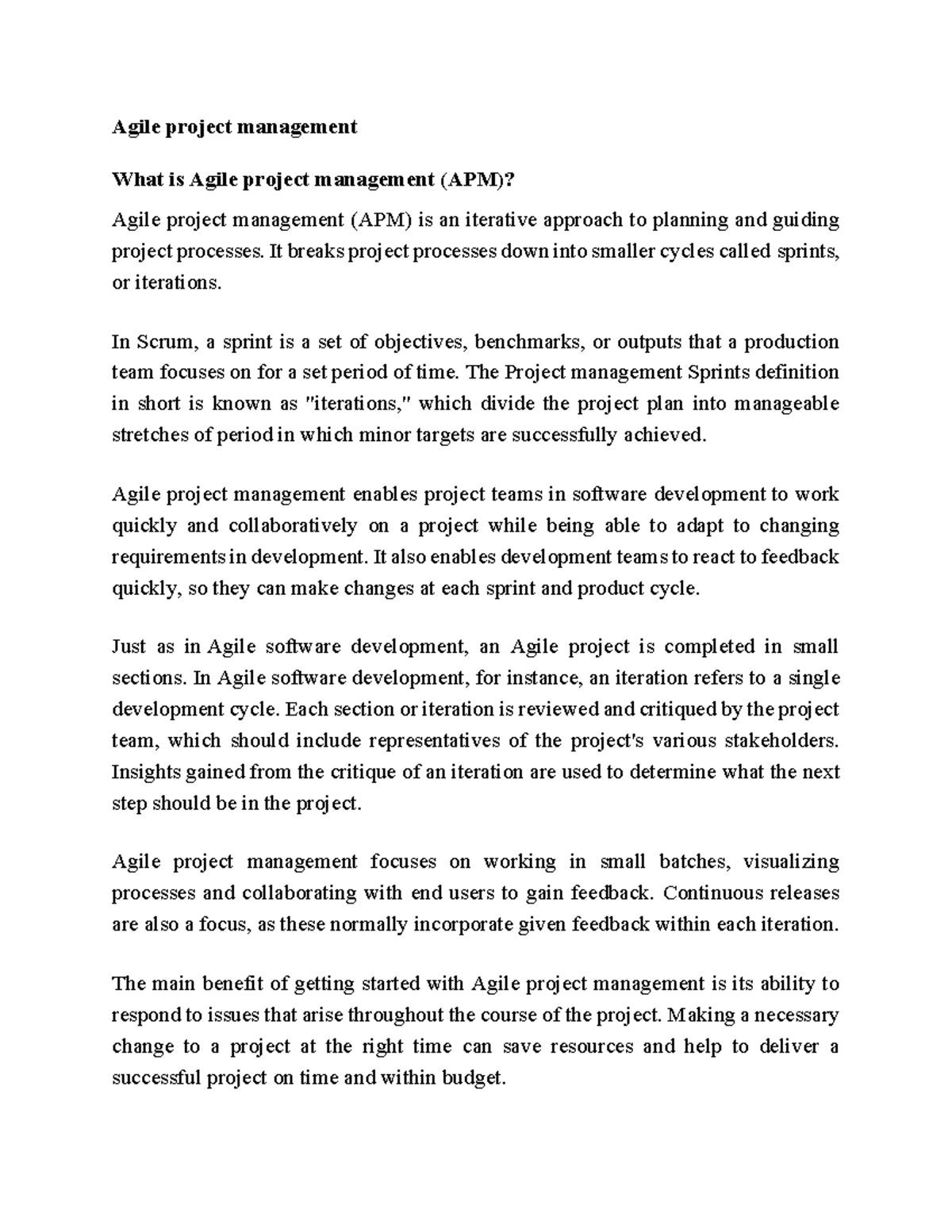 Agile project management - ICT PROJECT - KCAU - Studocu