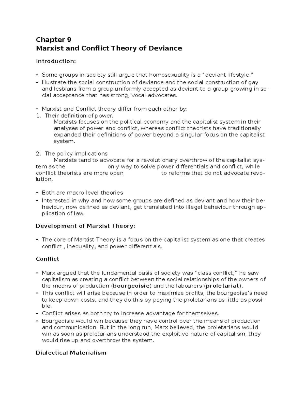Crim 104 Chapter 9 Reading - Chapter 9 Marxist and Conflict Theory of ...