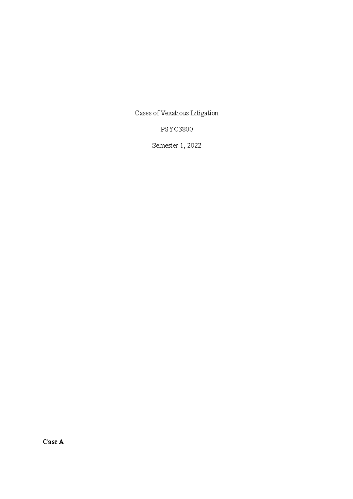 Psyc3800 cases - Specialty topic: forensic psyc focused - Cases of ...