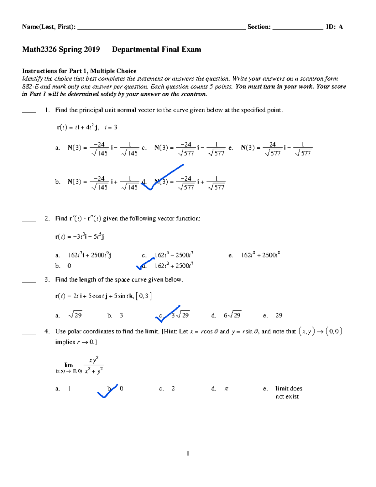 MATH2326 Practice Final 1 - Name(Last, First