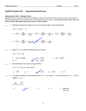Cal 3 - Exam 1 (Solutions) - Practice problems for Exam 1. 1. Given a ...