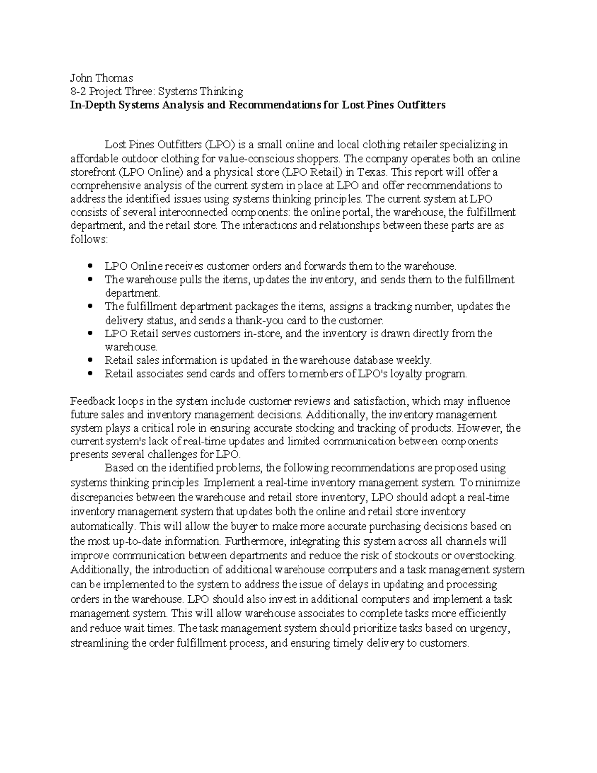 8-2 systems thinking - John Thomas 8-2 Project Three: Systems Thinking ...