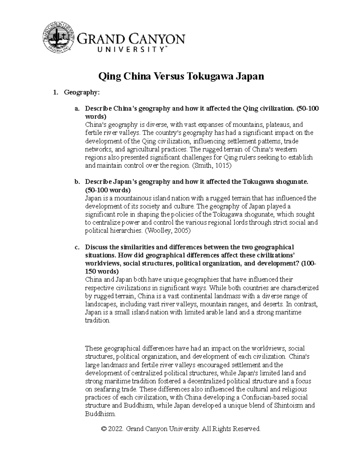 HIS 350 RS T2 Qing China Versus Tokugawa - Qing China Versus Tokugawa ...