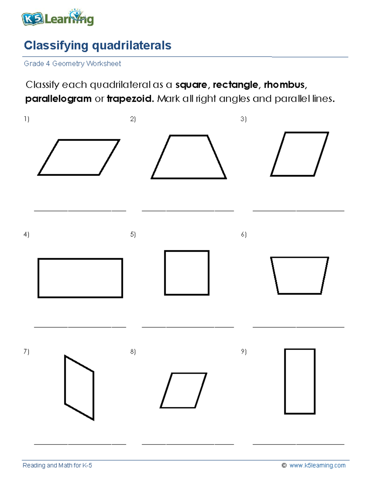 Grade 4 geometry classifying quadrilaterals a - Mathematics in Modern ...
