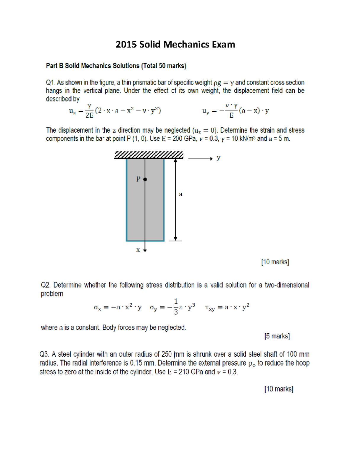 2015 Exam - 2015 Exam - 3026 - 2015 Solid Mechanics Exam - Studocu