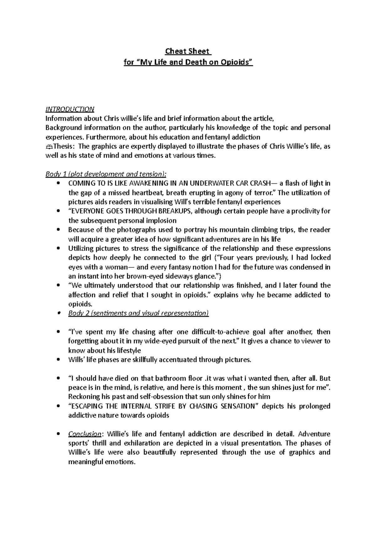 Cheat sheet about a essay - Cheat Sheet for “My Life and Death on ...