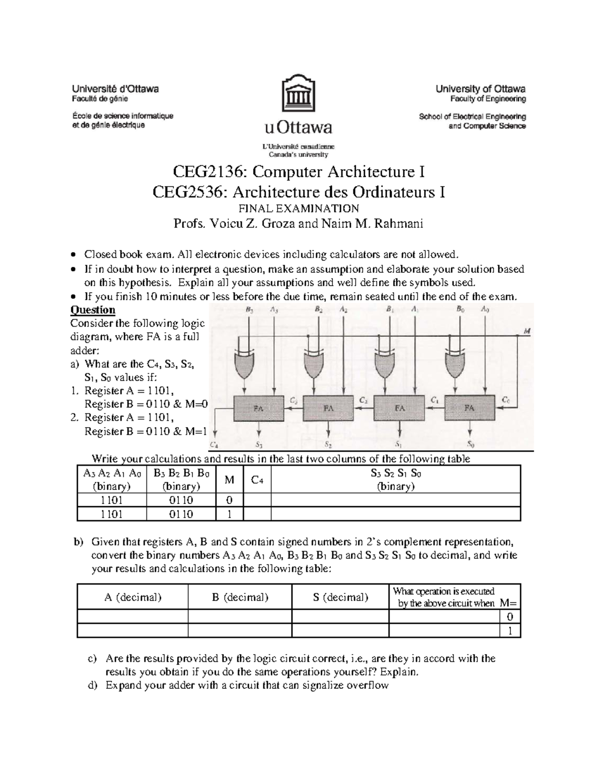 Fin Ex CEG2136 practice F2016 BB - CEG2136: Computer Architecture I ...