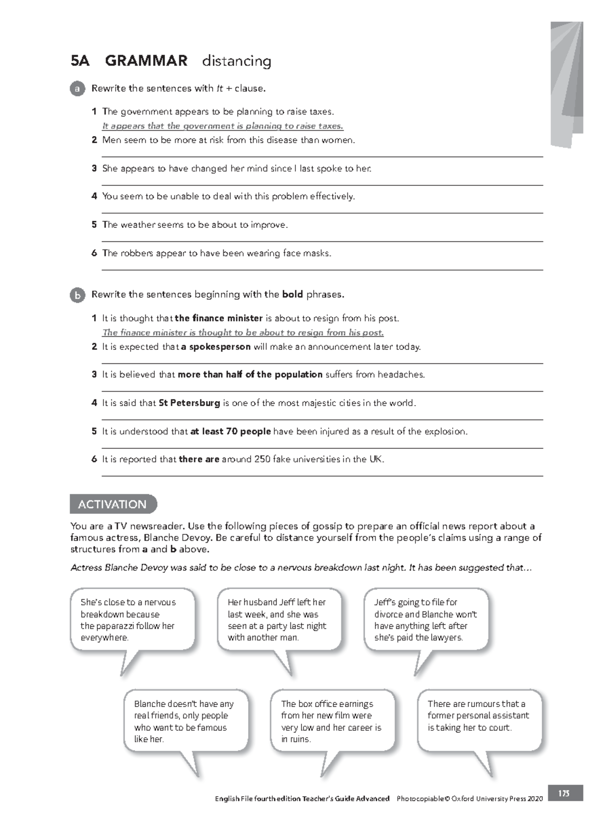 5A grammar distancing - grammar level B1 distancing - English File ...