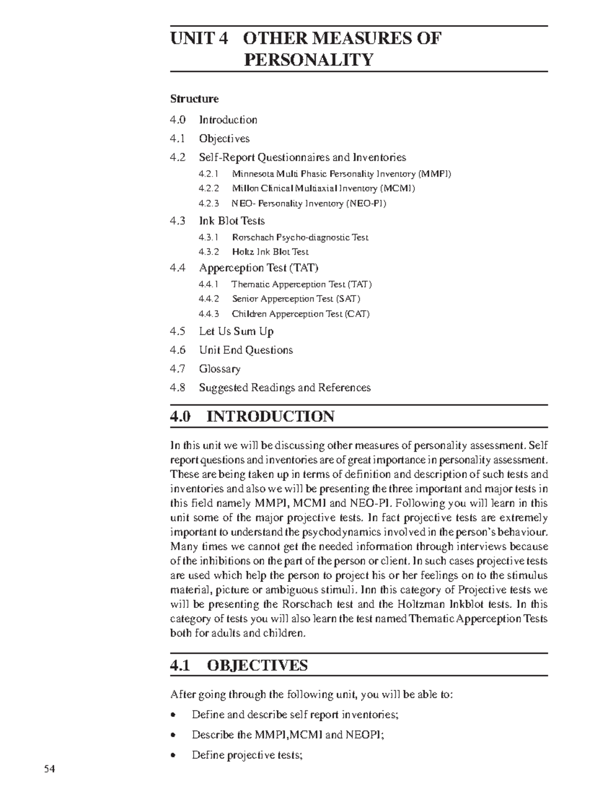 Unit-4- other personality techniques - Assessment of Personality UNIT 4 OTHER MEASURES OF - Studocu