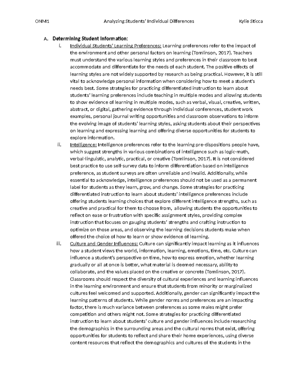 Analyzing Students Individual Differences. - A. Determining Student ...